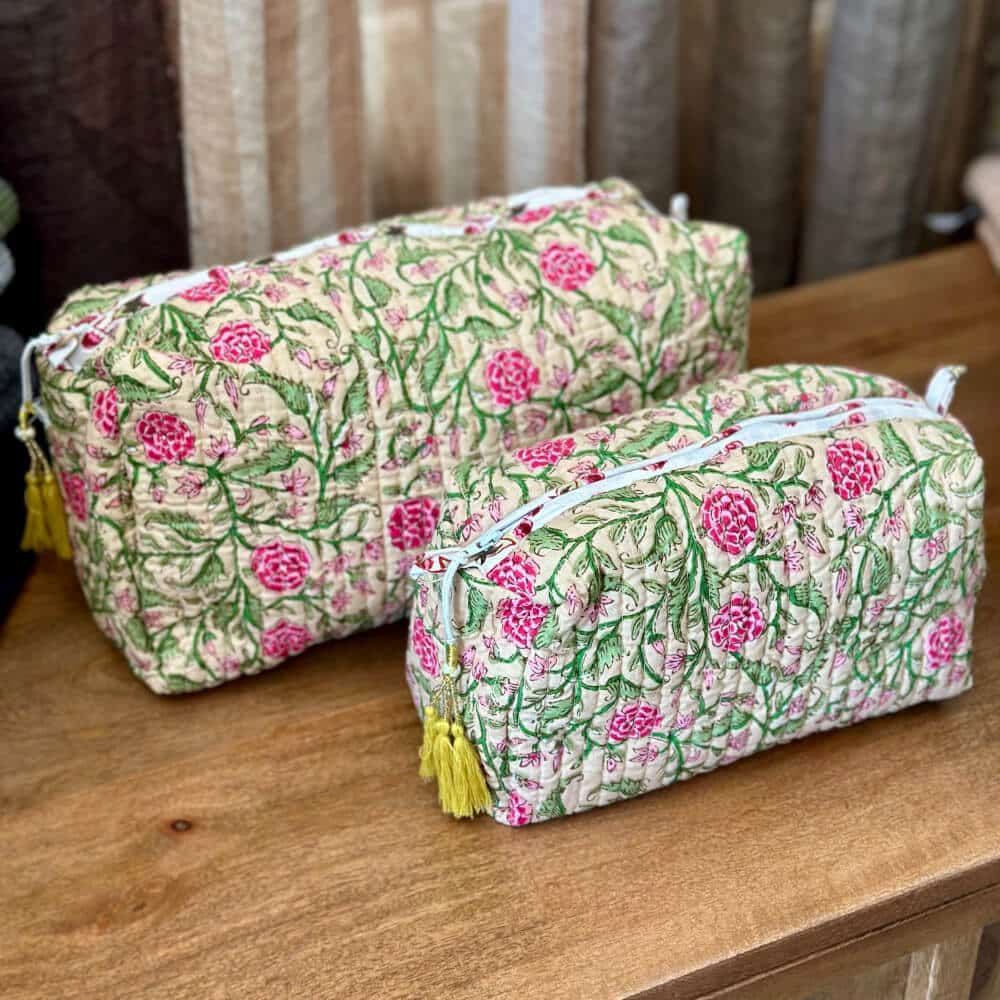 Trousse Coton Vert et Rose, Différentes tailles | Jolies Trouvailles ...